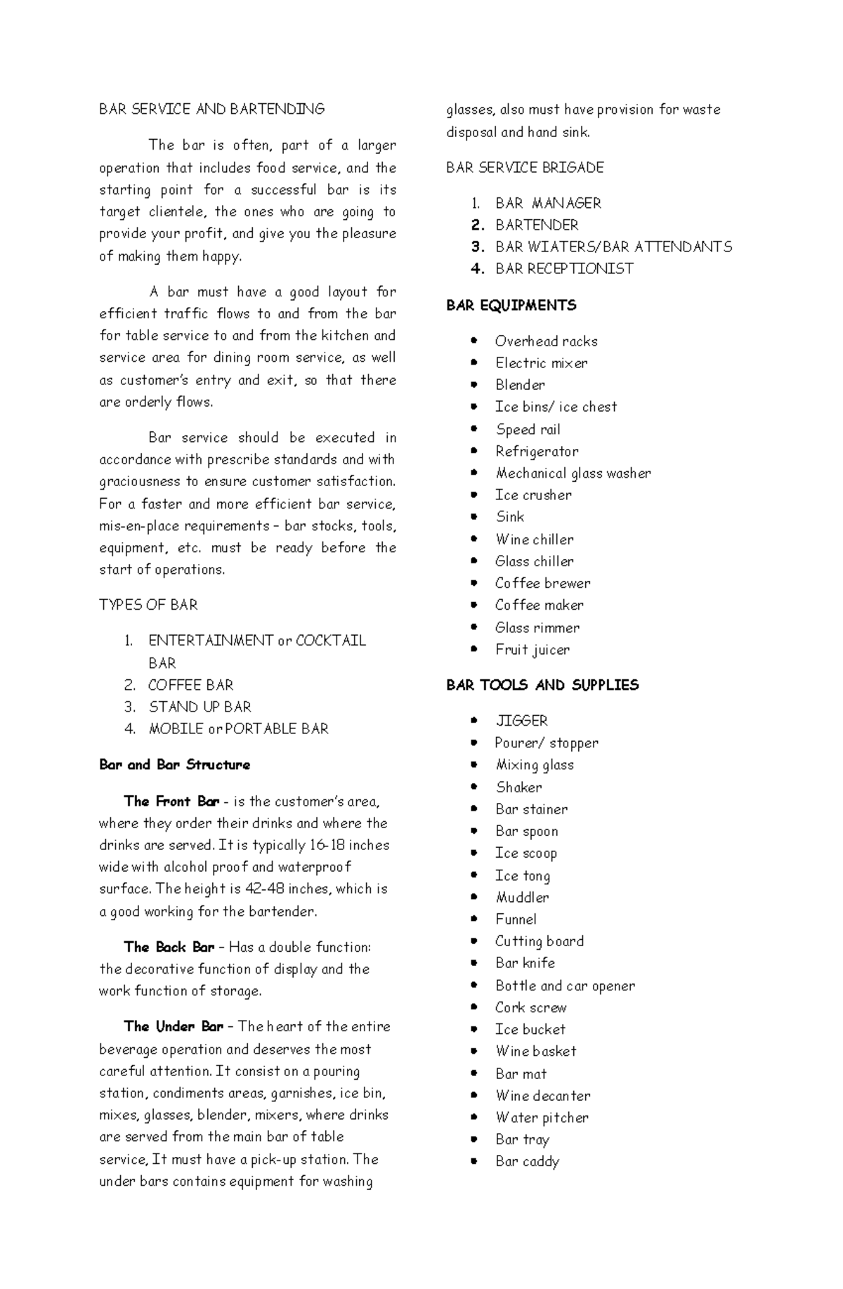 BAR Service and Bartending Overview: Essential Techniques and Tools ...