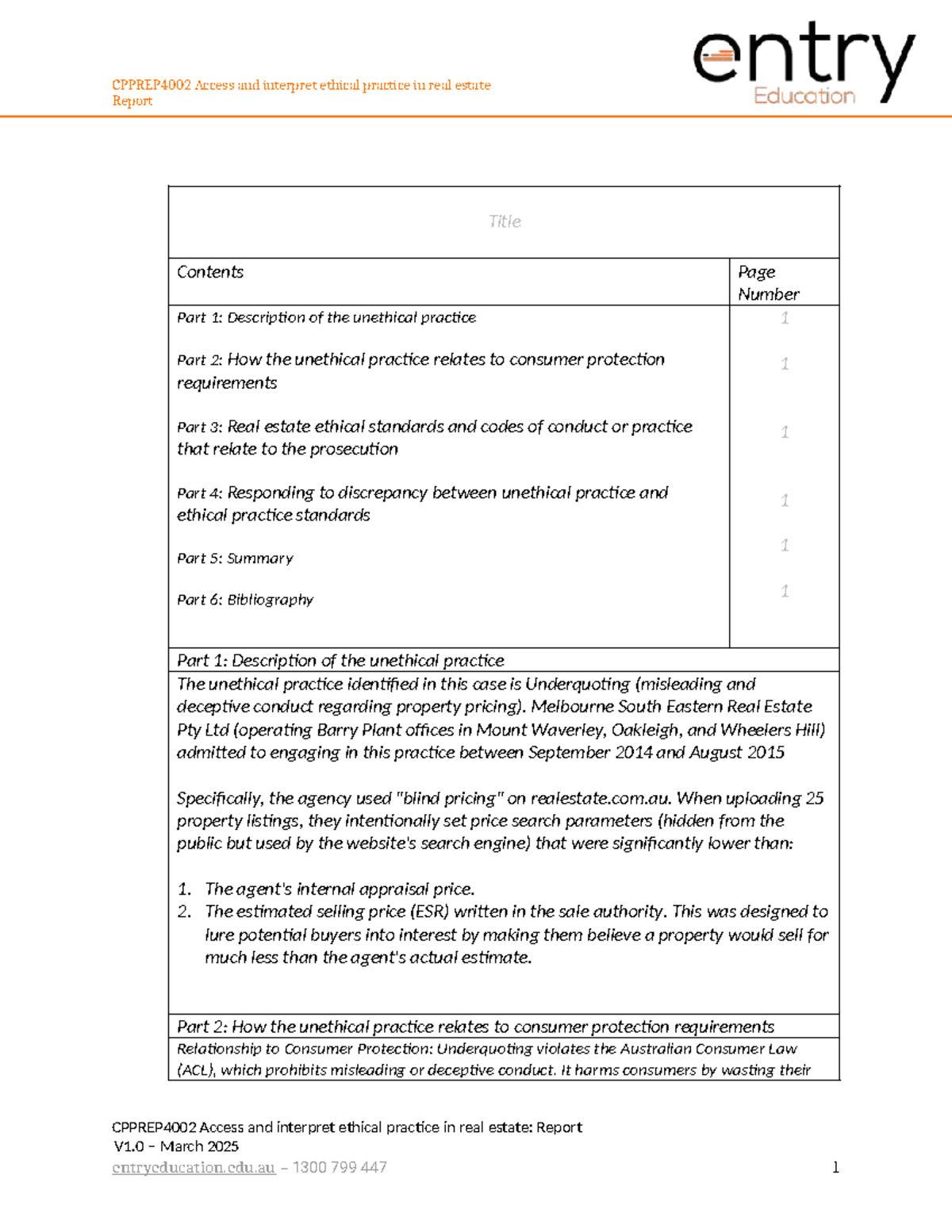 CPPREP4002 Ethical Practice in Real Estate: Unethical Conduct Report ...