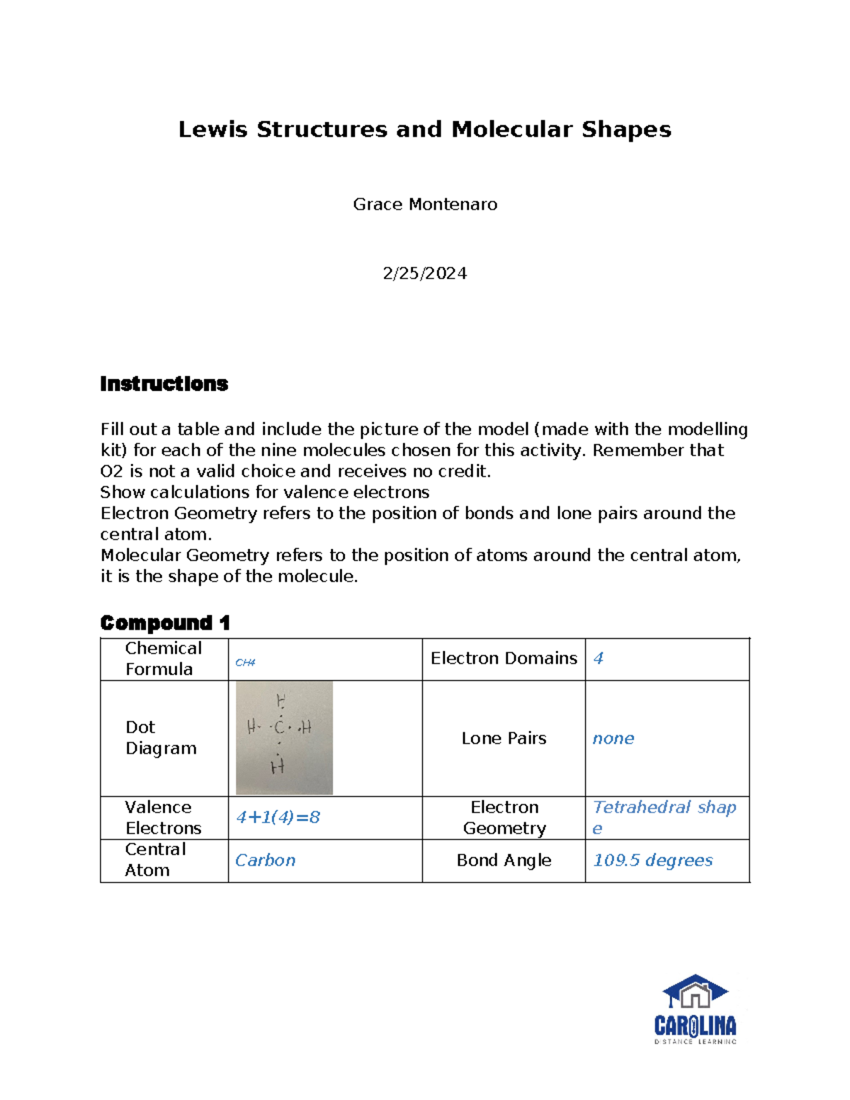 GMontenaro M3 Lab 2: Lewis Structures & Molecular Geometry Insights ...