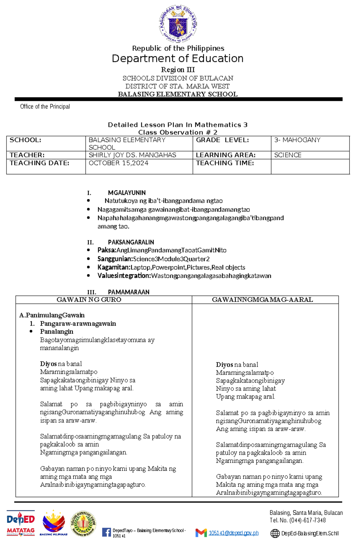 COT-1- Science - FOR GRADE 3 - DepedTayo – Balasing ElementarySchool ...