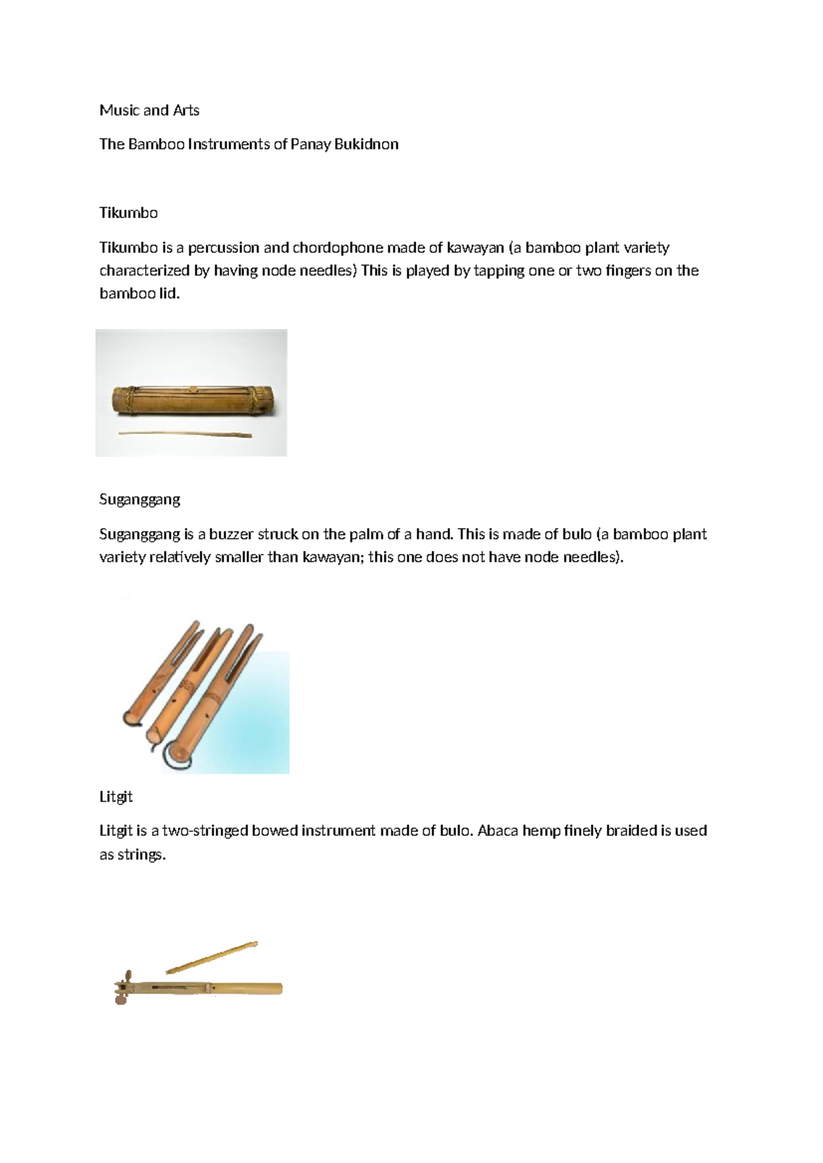 Mapeh 8: 2nd Monthly Reviewer on Bamboo Instruments and Gamelan - Studocu