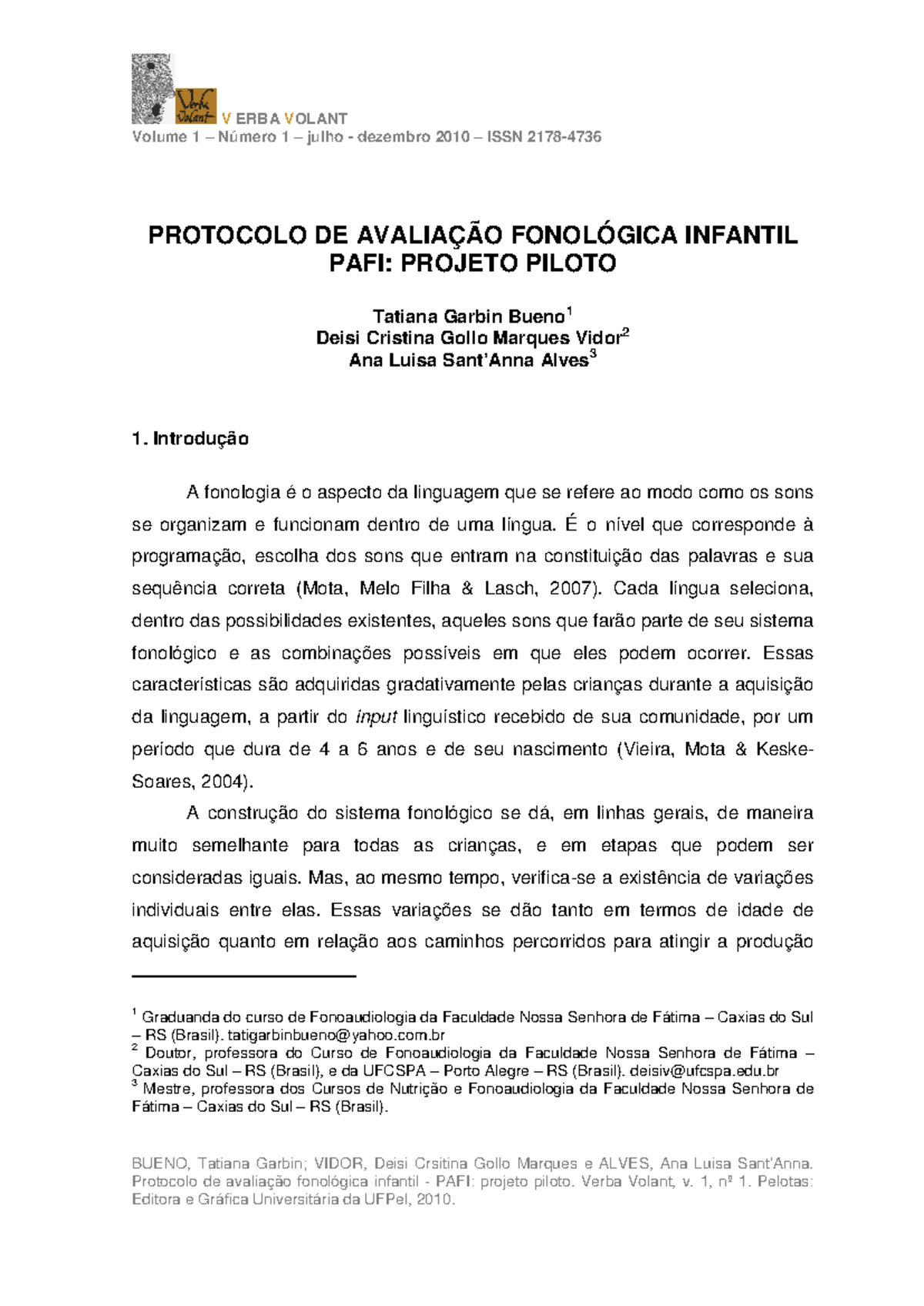 PAFI: Protocolo de Avaliação Fonológica Infantil - Projeto Piloto - Studocu