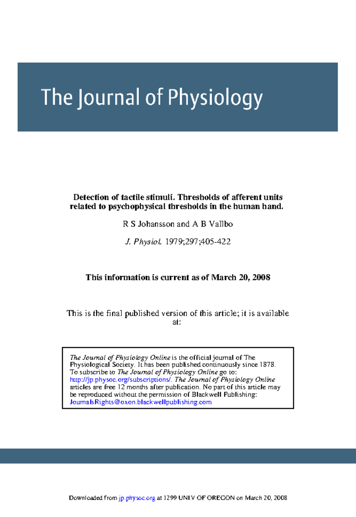 Detection of Tactile Stimuli and Psychophysical Thresholds in Human ...