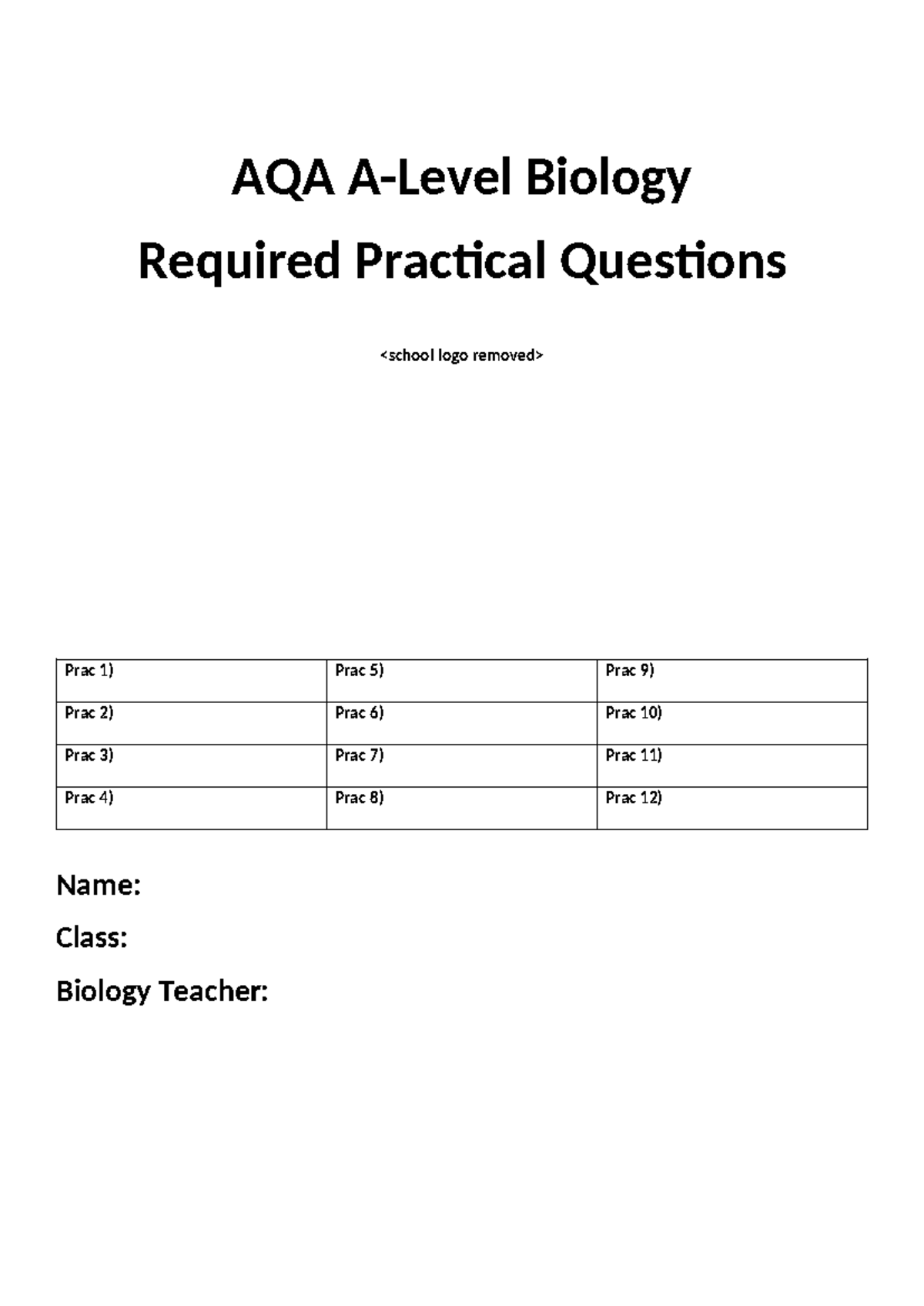 AQA A-Level Biology Required Practical Questions Pack - Studocu