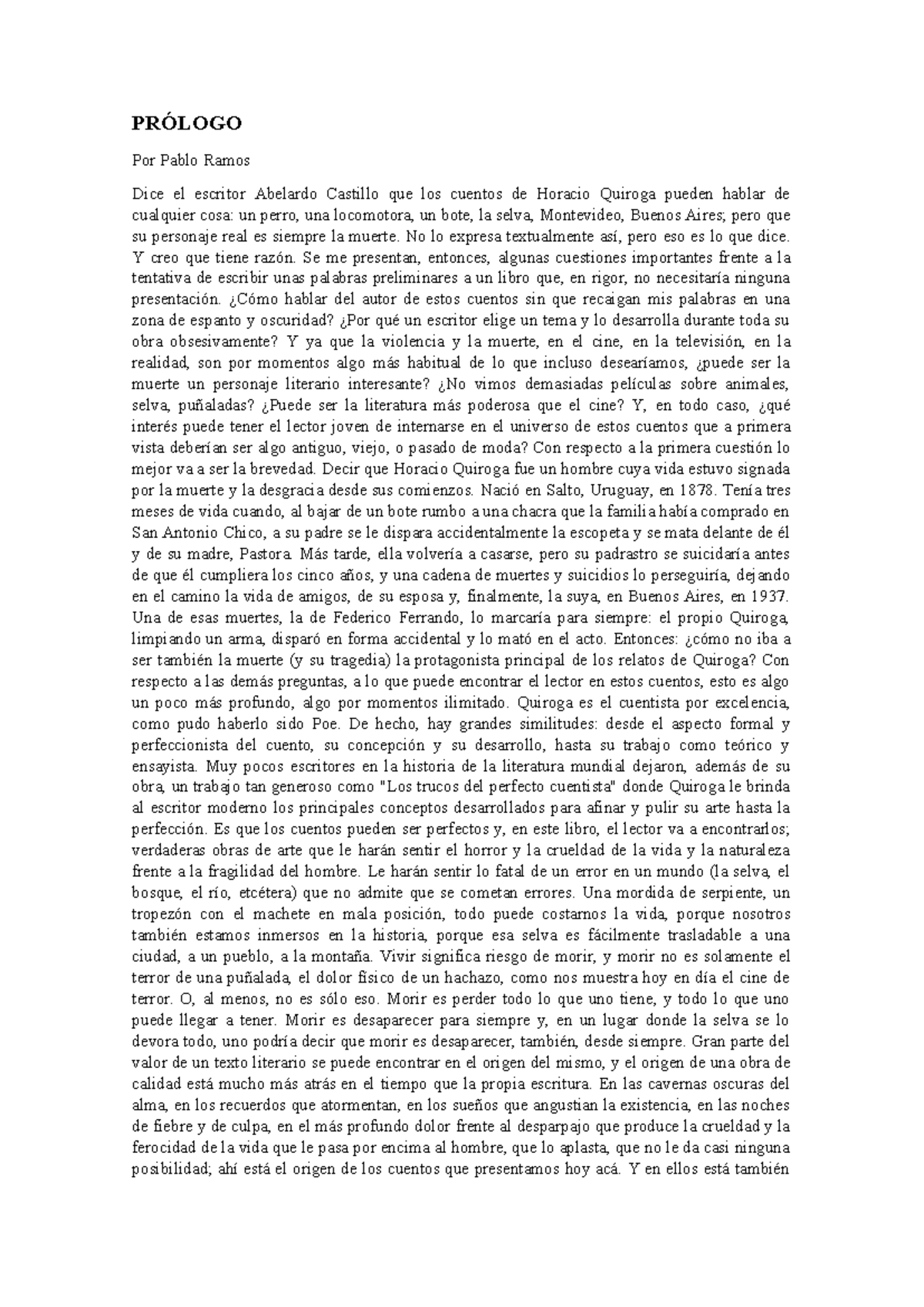 El almohadón de plumas y otros cuentos - PRÓLOGO Por Pablo Ramos Dice ...