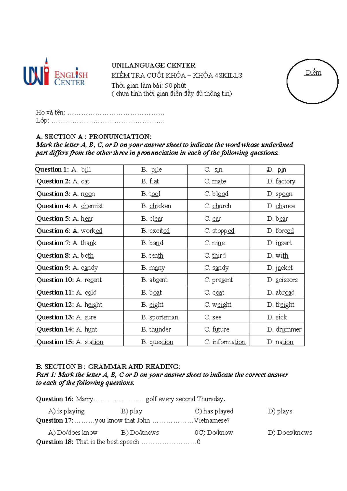 TEST CK 4SKILLS - Final Exam Practice Questions and Answers - Studocu