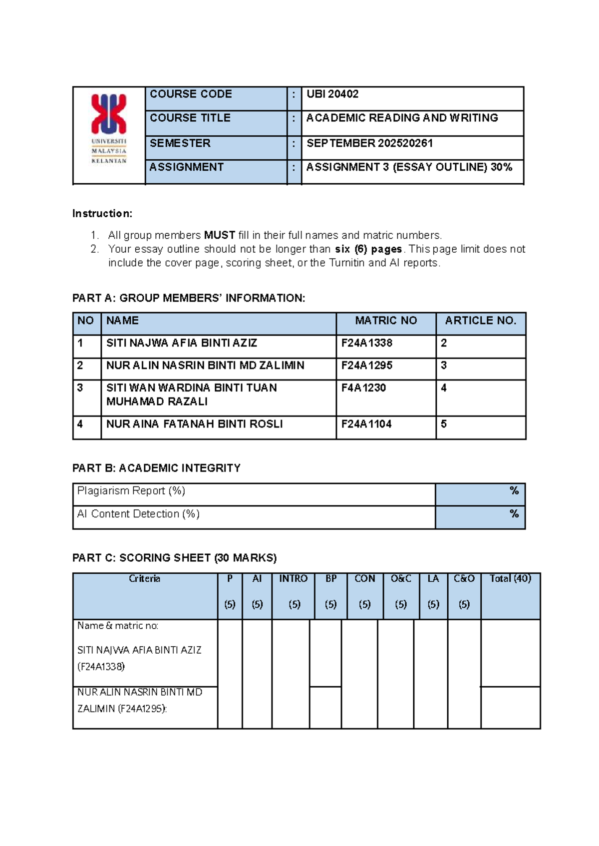 UBI 20402 Academic Reading & Writing: Essay Outline on Gig Economy ...