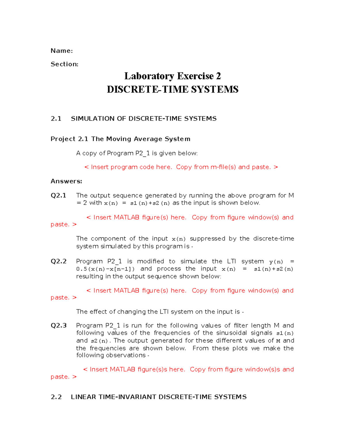 Labex 2 - SYSTEMS 2.1 & 2.2: Moving Average & LTI System Analysis - Studocu