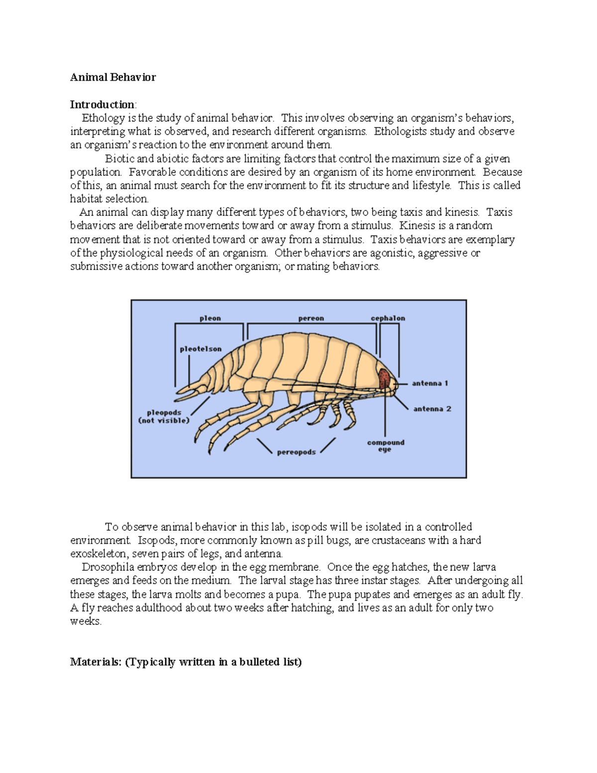 Animal Behavior - ETH 301 Lab Report on Isopods and Taxis - Studocu