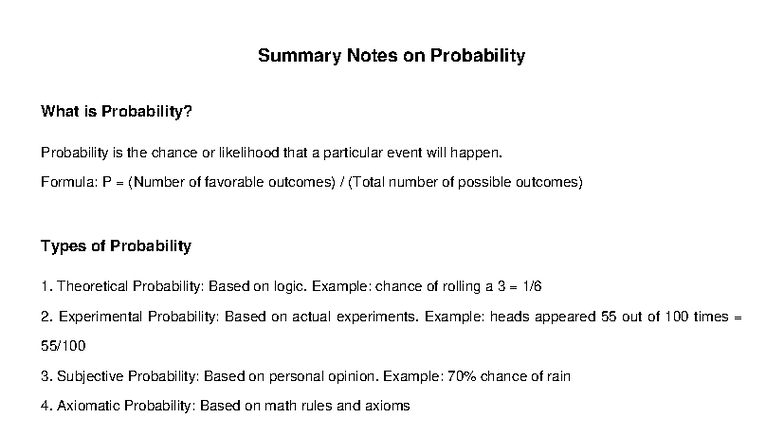 Probability Summary Notes: Understanding Key Concepts and Formulas ...