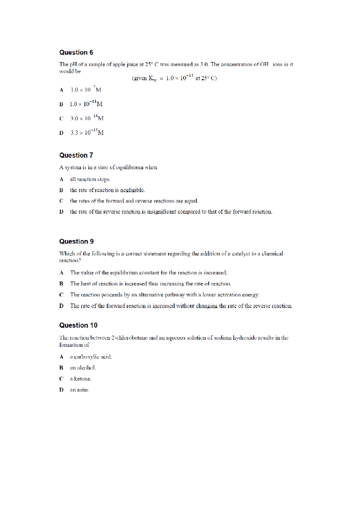 QCAA 2010 Externals Prep: Chemistry Concepts & Equilibrium - Studocu