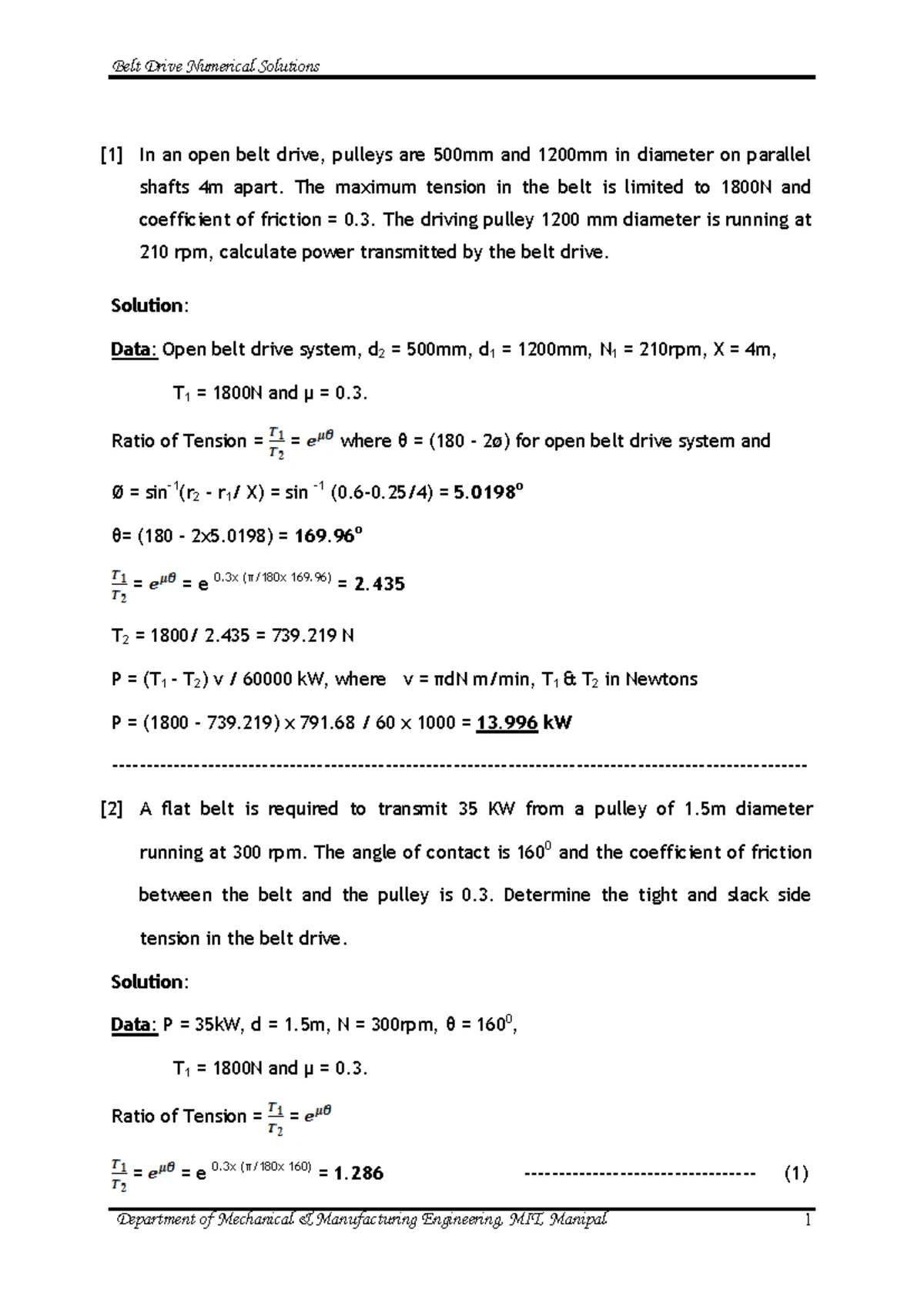IC Engines Numerical - These are practice questions for applications of ...