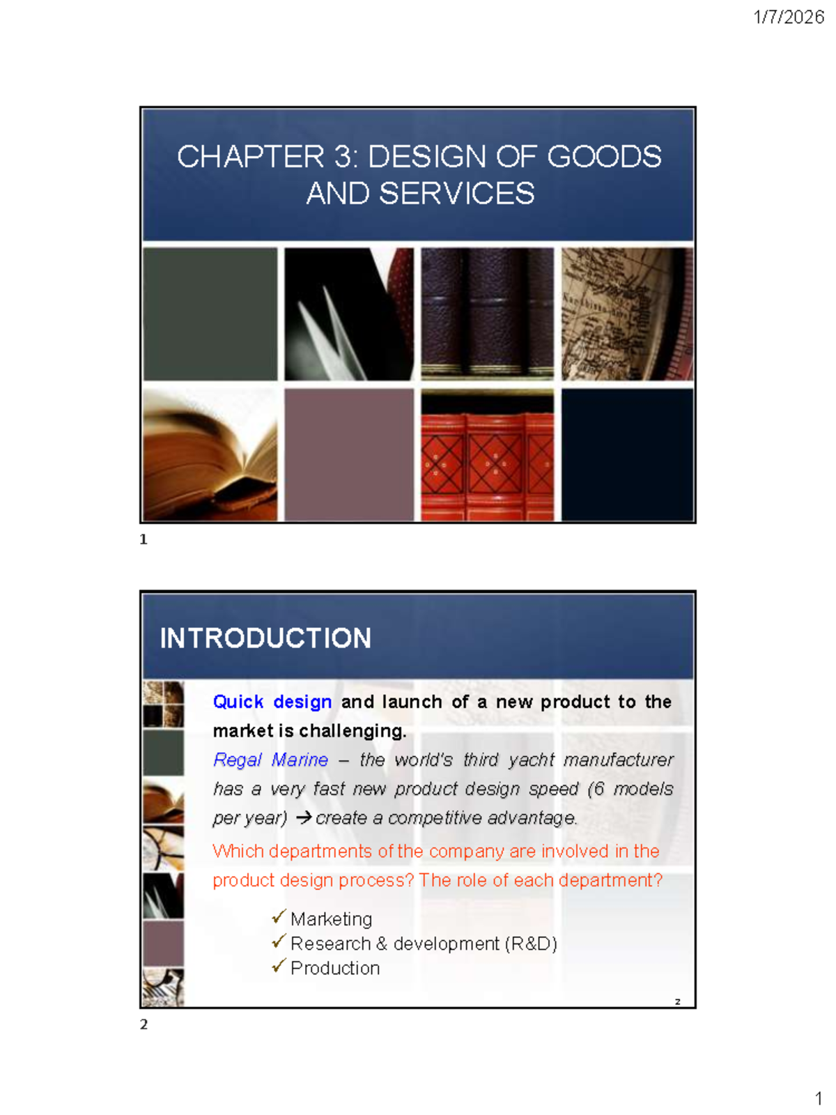 CHAPTER 3: DESIGN OF GOODS AND SERVICES - Regal Marine Case Study - Studocu