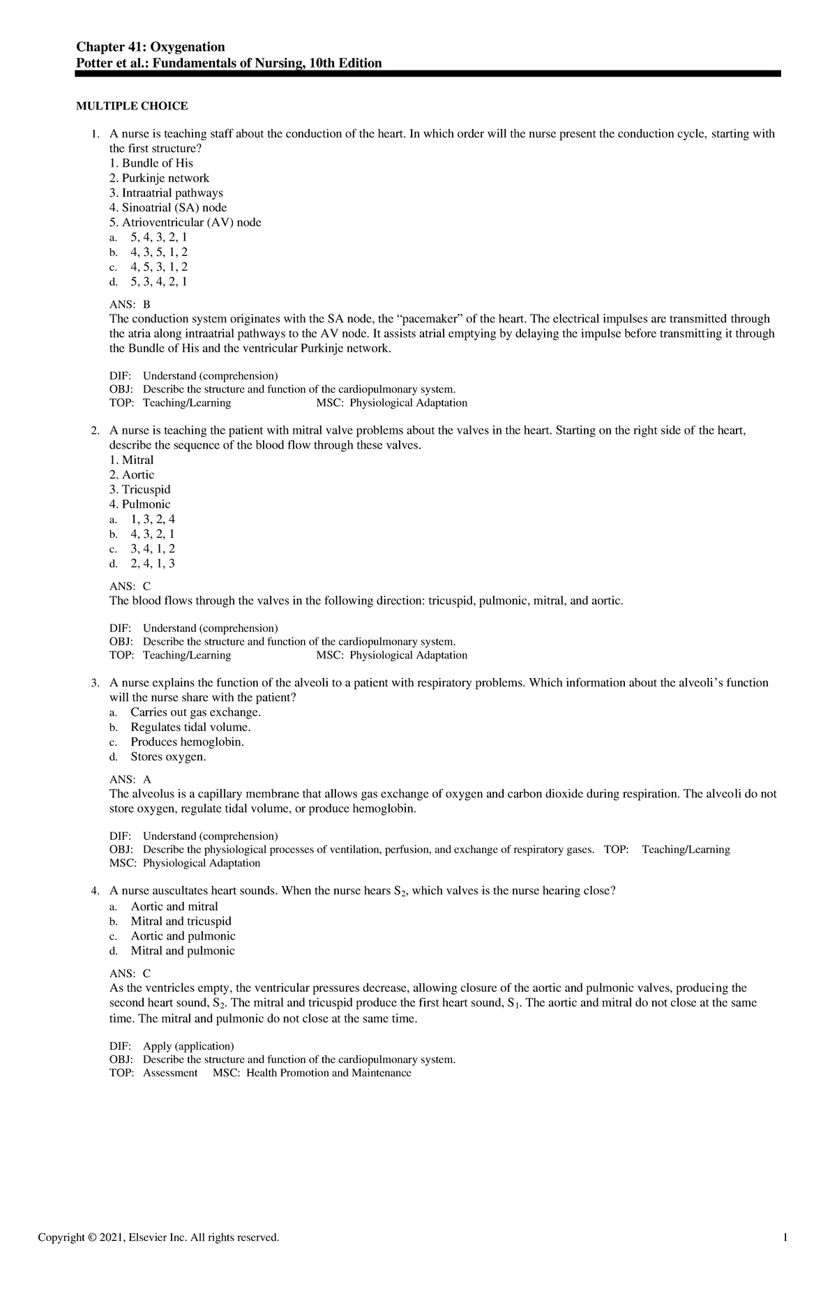 Fundamentals Test Bank Exam View - Chapter 41 - Chapter 41: Oxygenation ...