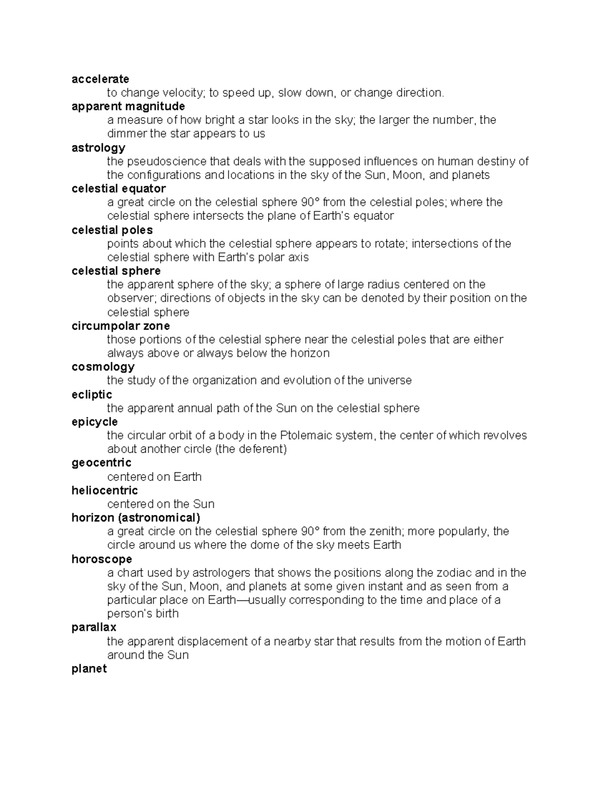 Astronomy 101: Chapter 2 Key Terms and Concepts - Studocu