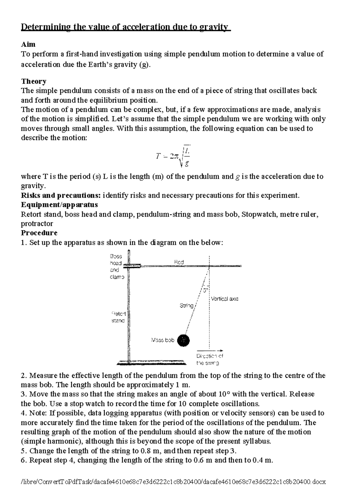 5.3 Prac - Investigating Acceleration Due to Gravity with Pendulums ...