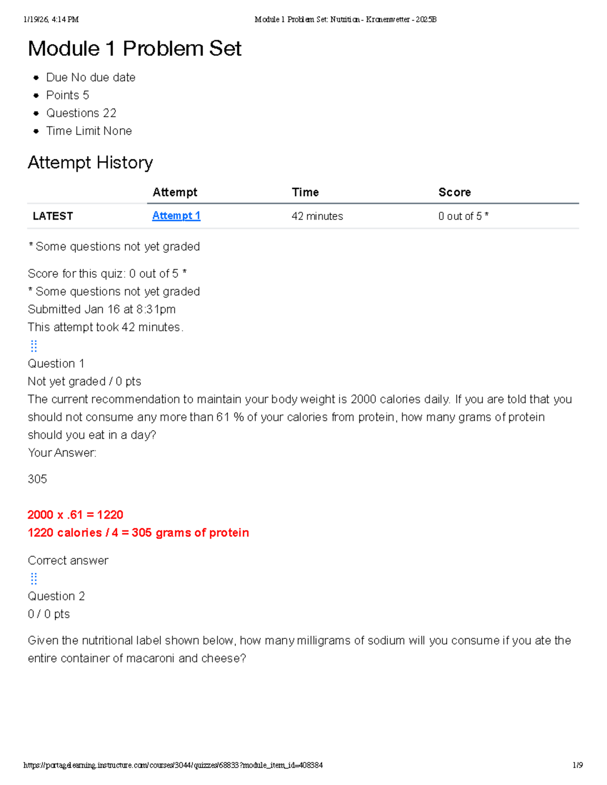 Module 1 Problem Set: Nutrition - Kronenwetter 2025B - Studocu