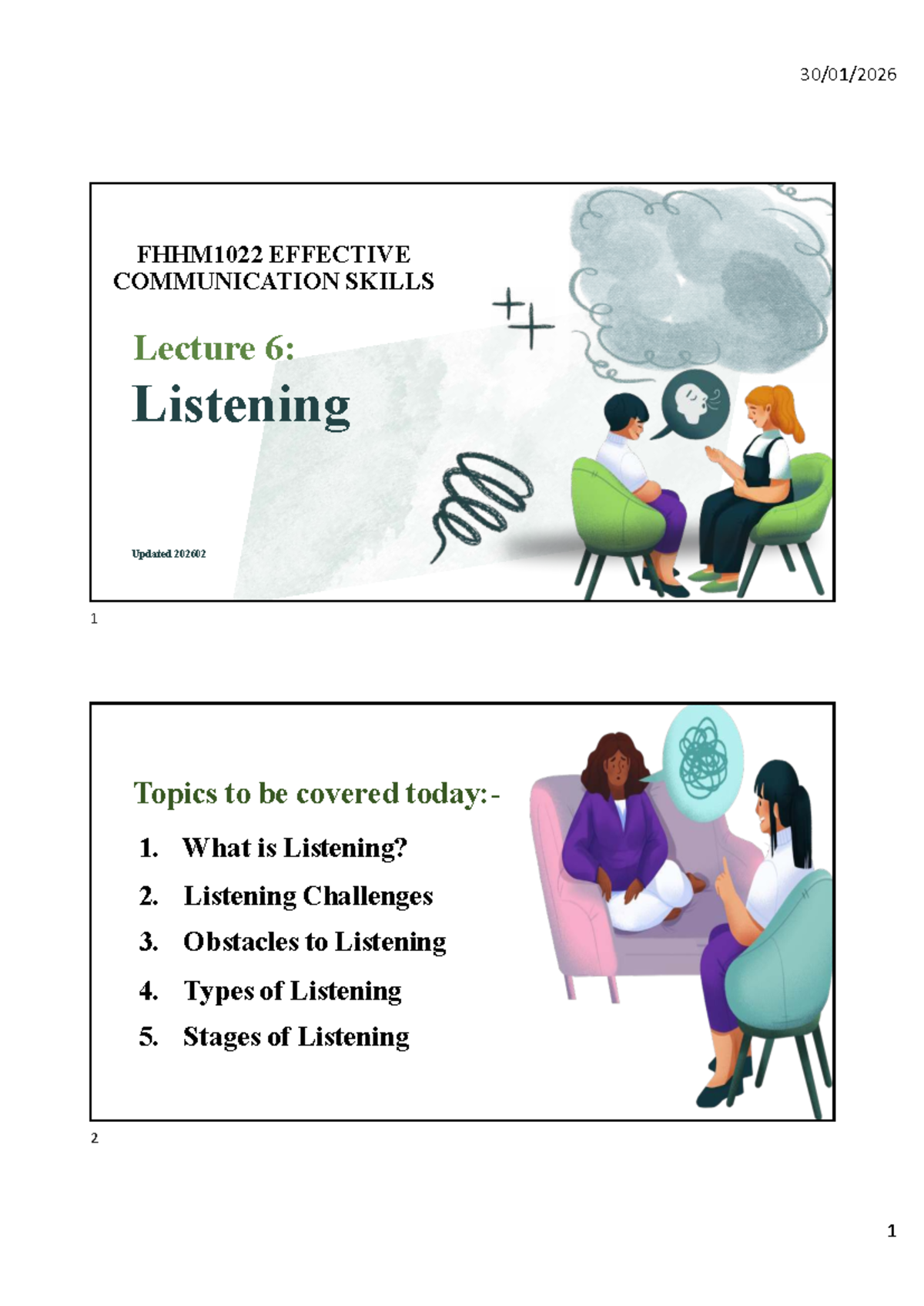 FHHM1022 EFFECTIVE COMMUNICATION SKILLS Lecture 6: Understanding ...