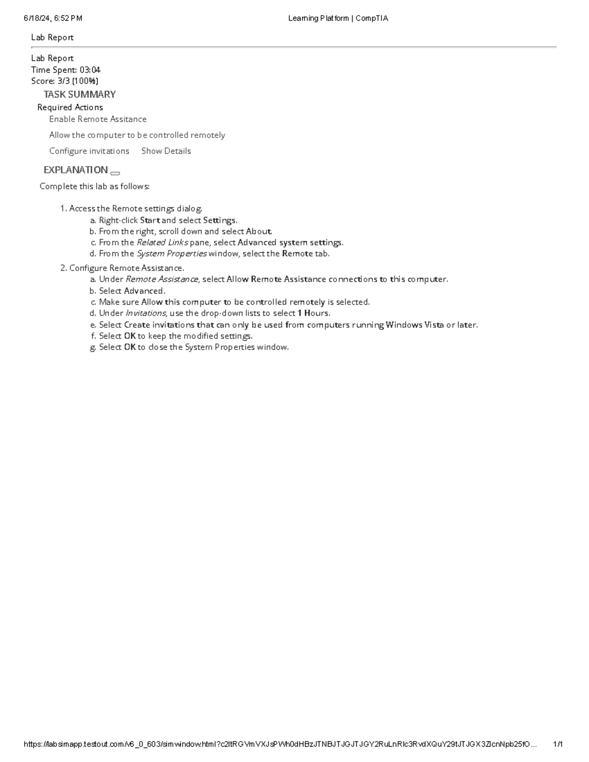10.4.9 - Lab Report on Configuring Remote Assistance Settings - Studocu