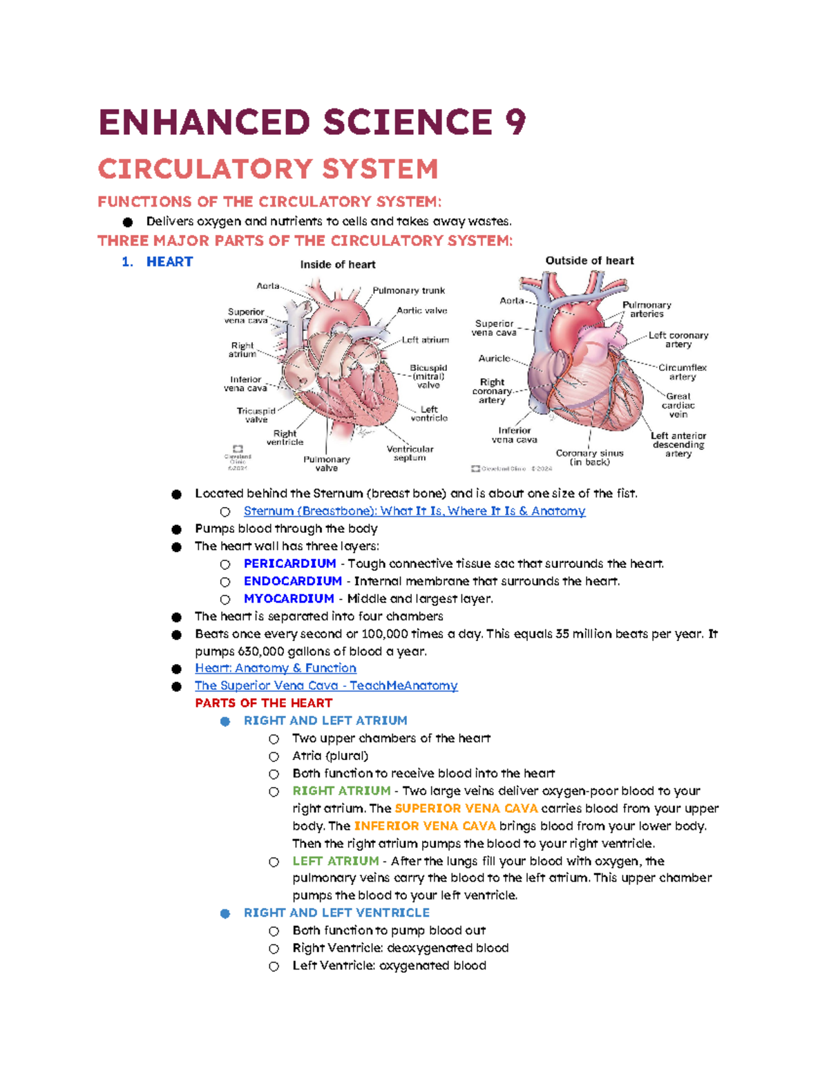 Circulatory System Overview - Biology 9 Module 1 Notes - Studocu