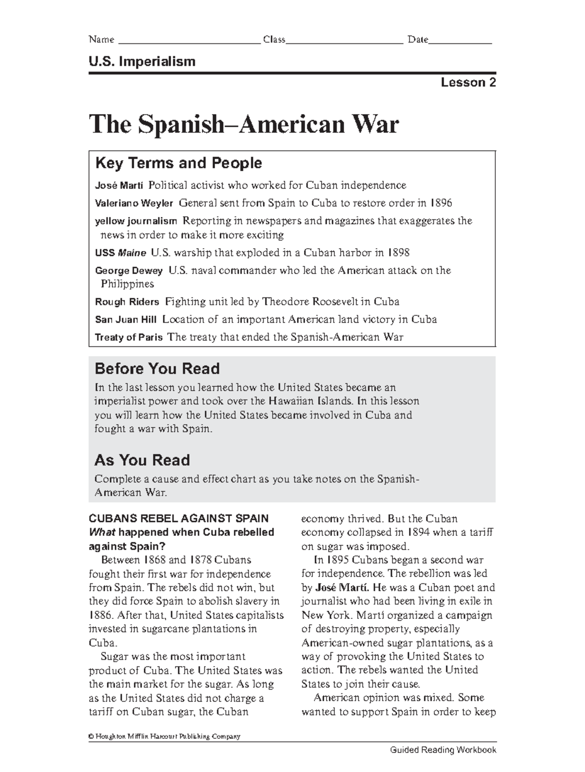 Module 6 U.S. Imperialism Lesson 2: The Spanish-American War - Studocu