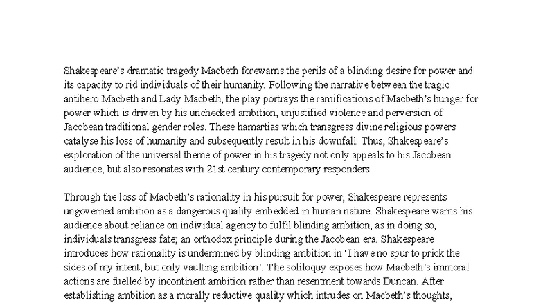 Macbeth ENGL 101 Final Exam Essay: Ambition and Gender Roles in Tragedy ...