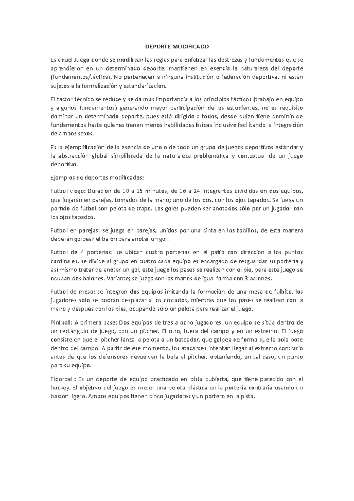 Deporte Modificado: Principios y Ejemplos para su Desarrollo - Studocu