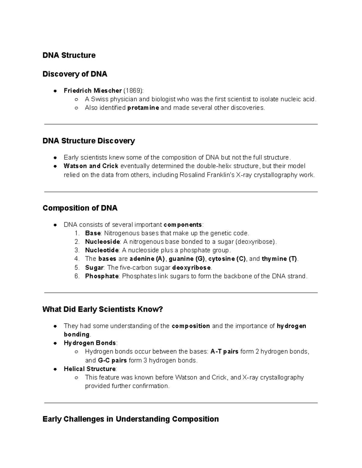 M1- Notes-2 - cytogen - DNA Structure Discovery of DNA Friedrich ...