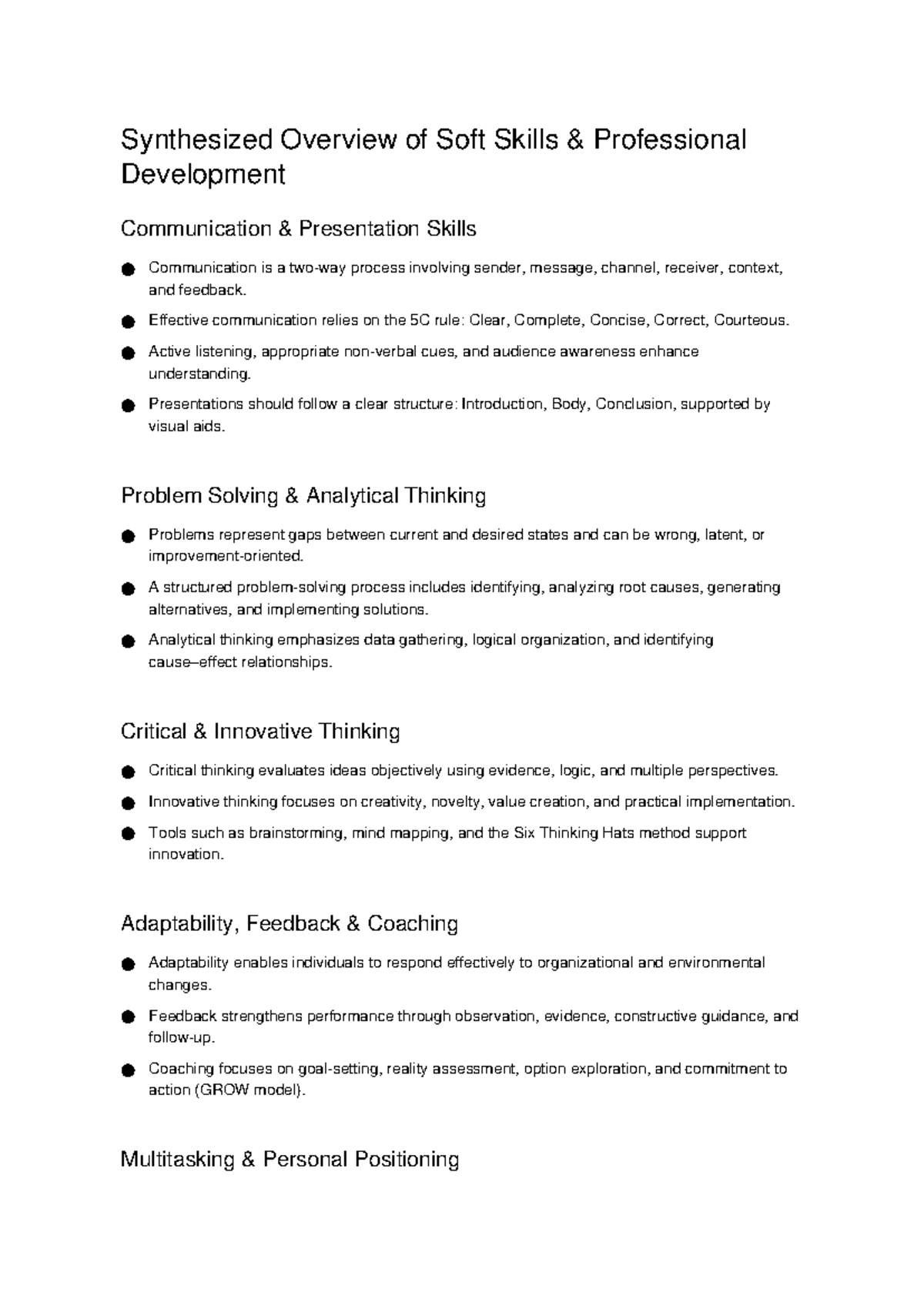 Synthesized Overview of Soft Skills for Professional Development - Studocu