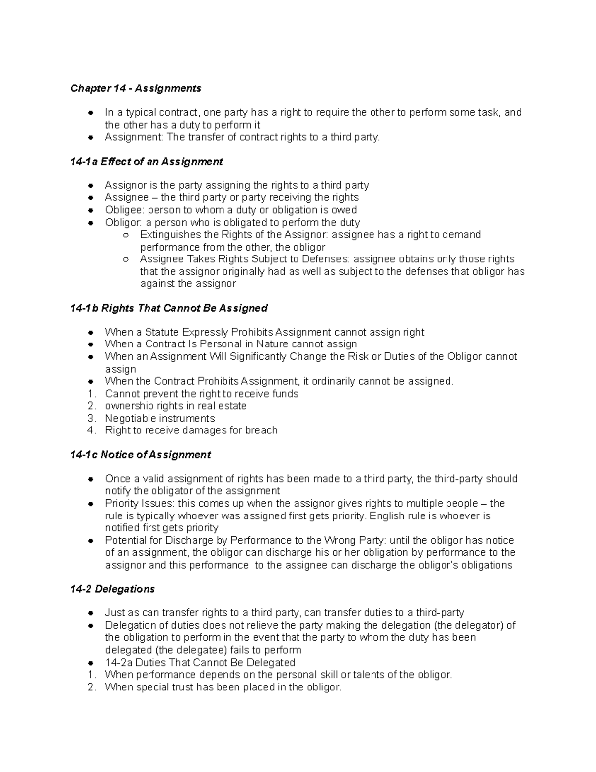 Chapter 14 - Contracts: Assignments, Delegations & Third-Party Rights - Studocu