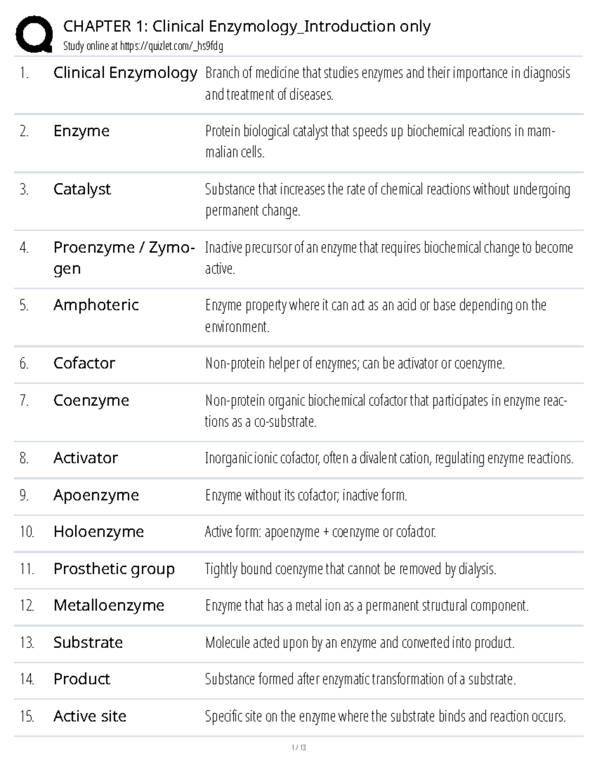Chapter 1 Clinical Enzymology Key Concepts And Definitions Studocu