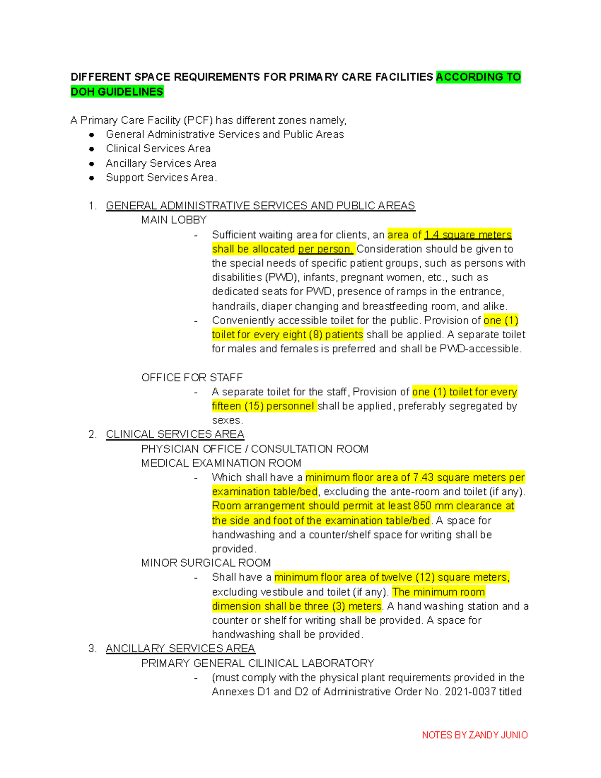 DOH Guidelines on Space Requirements for Primary Care Facilities - Studocu