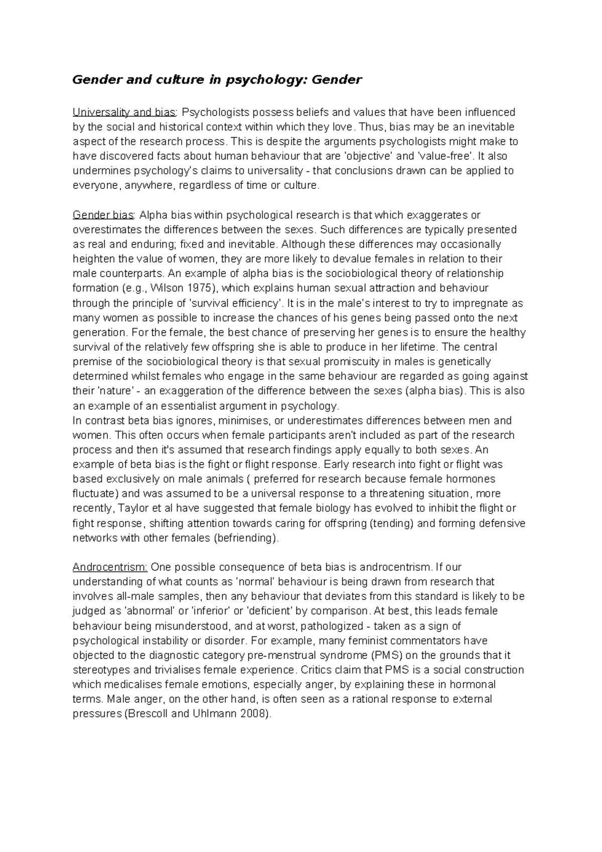 Issues and Debates in Psychology: AO1 Notes on Gender & Culture - Studocu