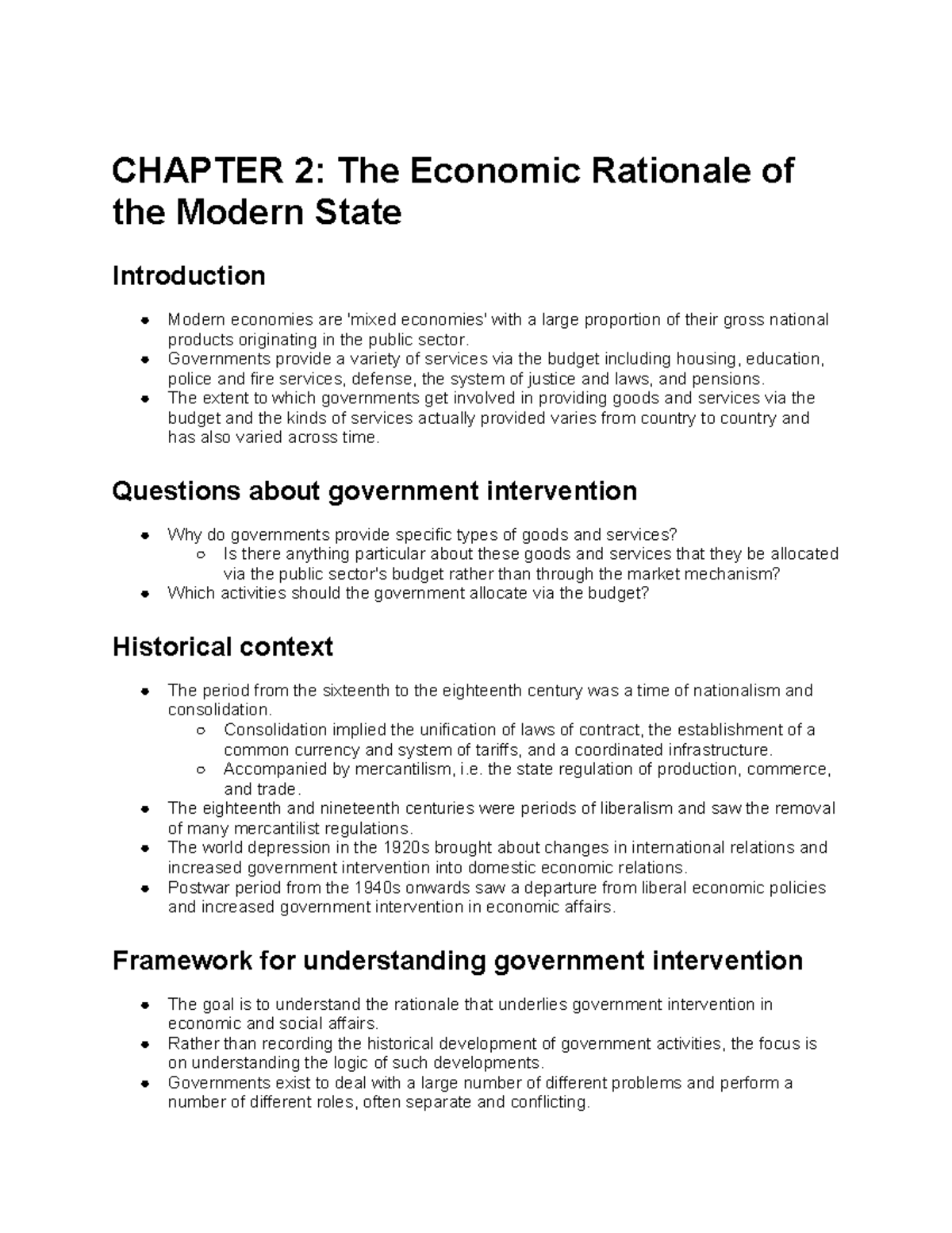 Economic Rationale of the Modern State: Insights from Chapter 2 - Studocu
