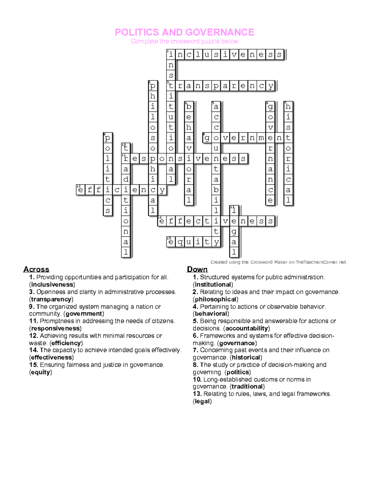 Ppgc - Politics and Governance Crossword Puzzle Exercise - Studocu