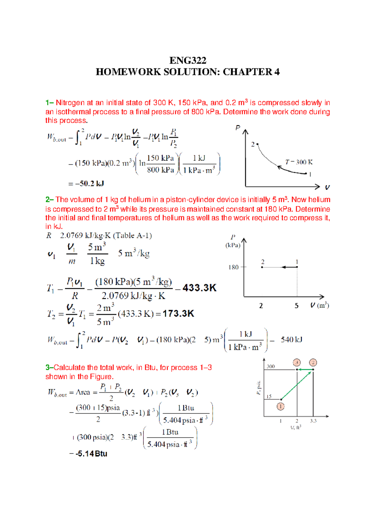 Homework Solutions for Thermodynamics - Chapter 04 (ENG) - Studocu
