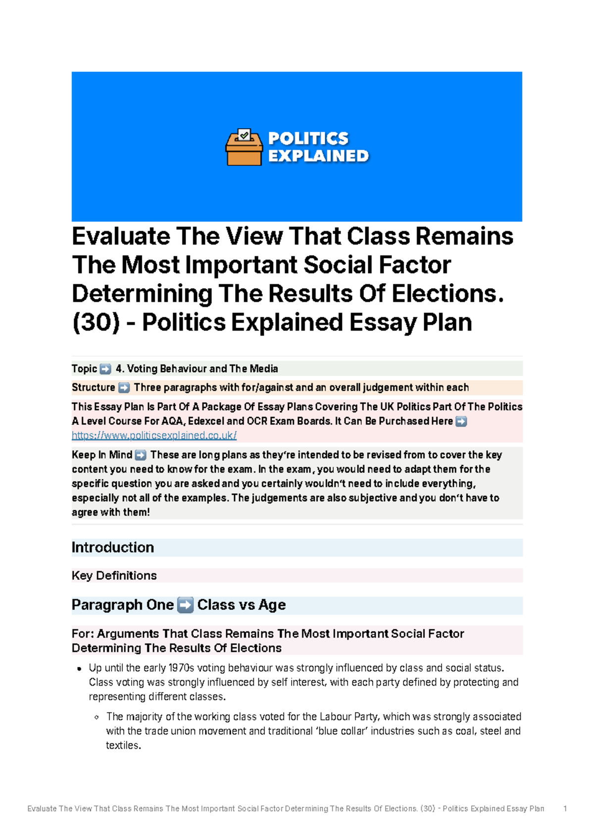 AQA, Edexcel, OCR Politics (30) - Class and Age in Election Results ...