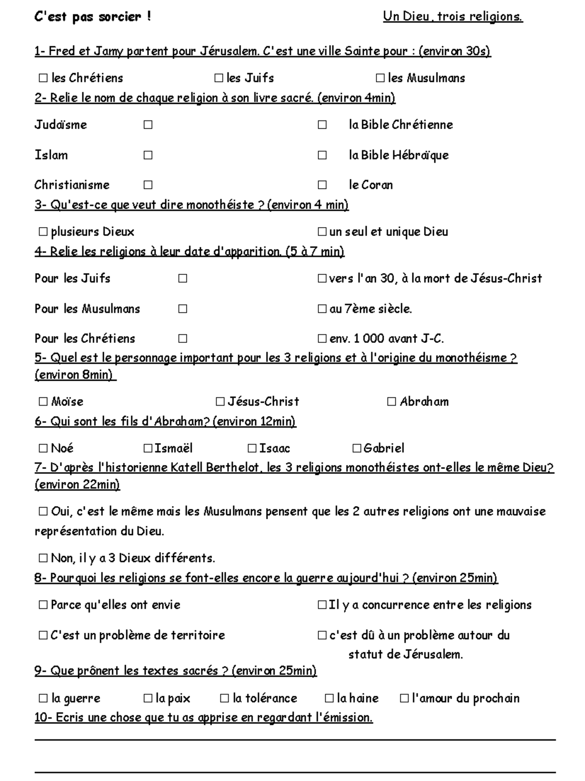 Un Dieu, Trois Religions: Étude CPS - Studocu