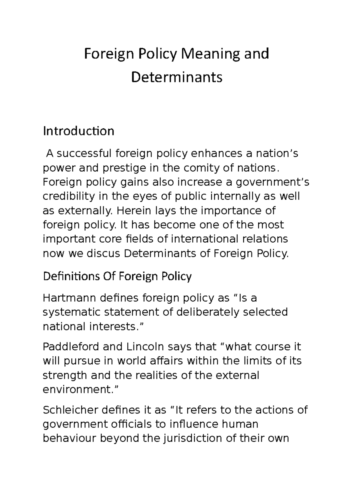 Foreign Policy: Meaning, Determinants & Influencing Factors - Studocu