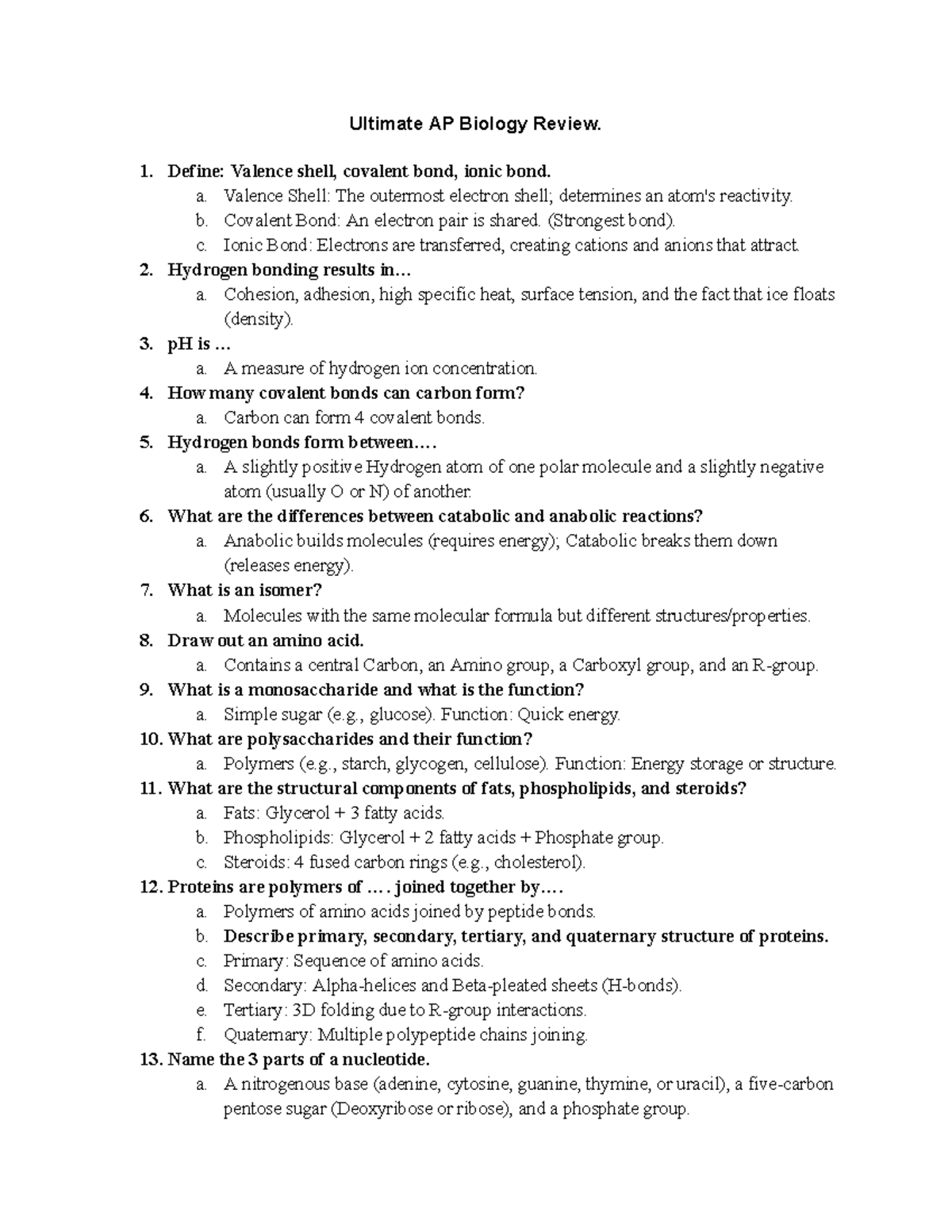 AP Biology Final Exam Comprehensive Review Notes - Studocu