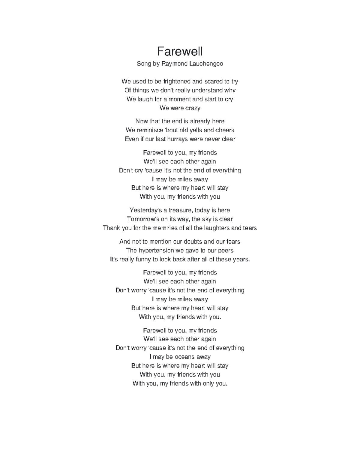 Graduation-songs - Farewell Song by Raymond Lauchengco We used to be ...