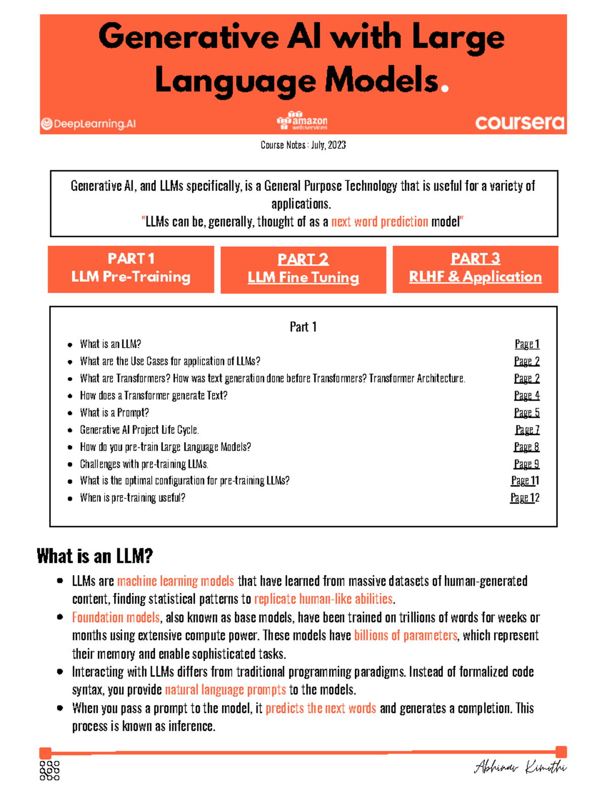 Generative AI with Large Language Models (LLM) Course Notes - July 2023 ...