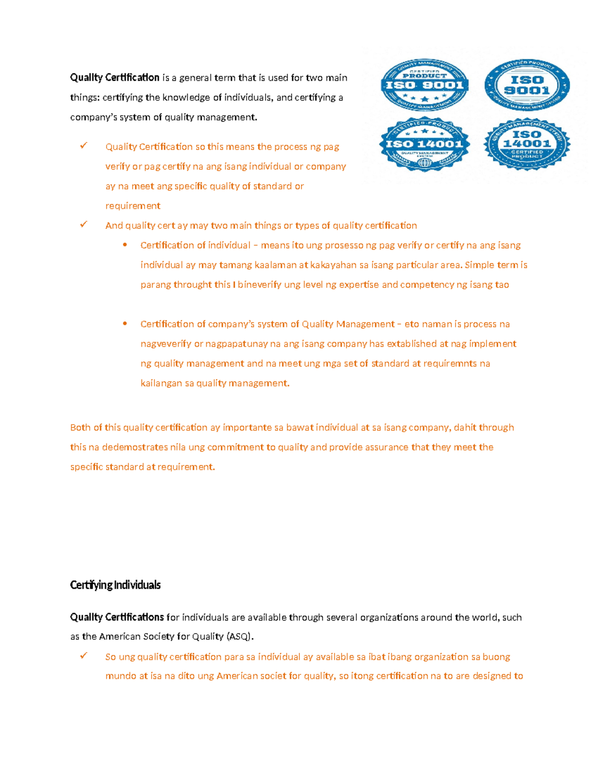 TQM Certification Overview and Importance in Quality Management - Studocu