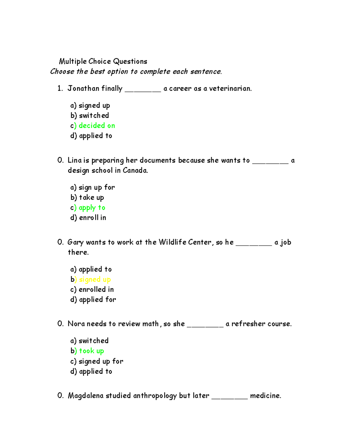 English Homework: Multiple Choice & True/False Questions - Studocu