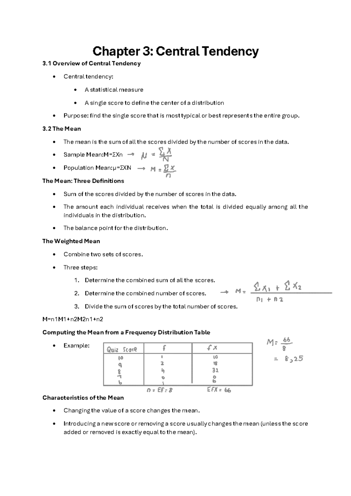 Chapter 3: Central Tendency - Overview, Mean, and Median Concepts - Studocu