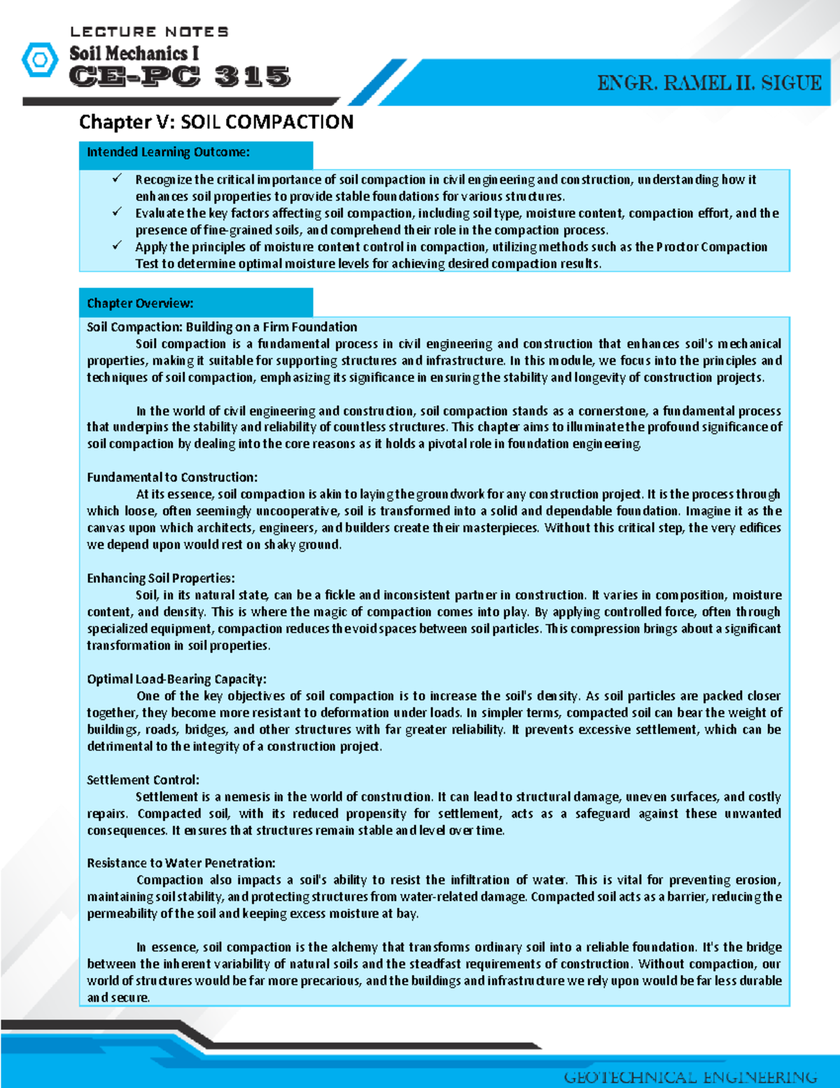 Chapter V: Soil Compaction in Civil Engineering (Module 5) - Studocu