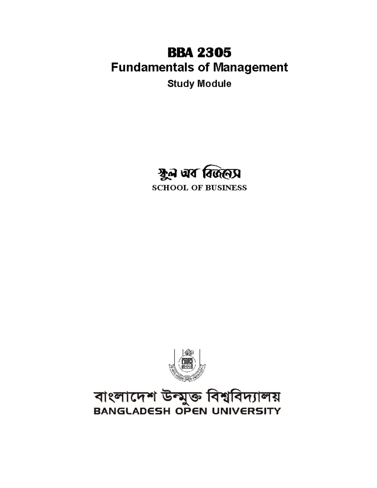 BBA 2305 Fundamentals of Management: Comprehensive Study Notes - Studocu
