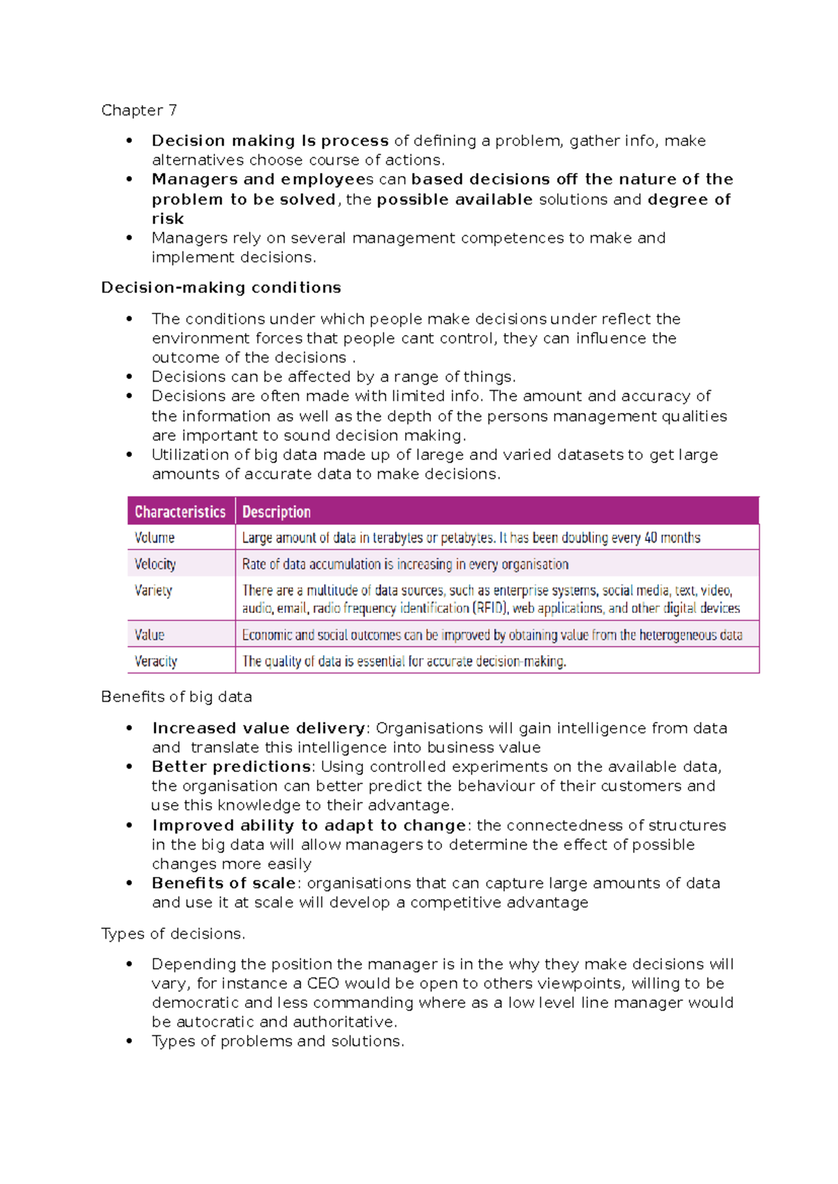 Business Management 2A: Chapter 7 - Decision Making Processes - Studocu