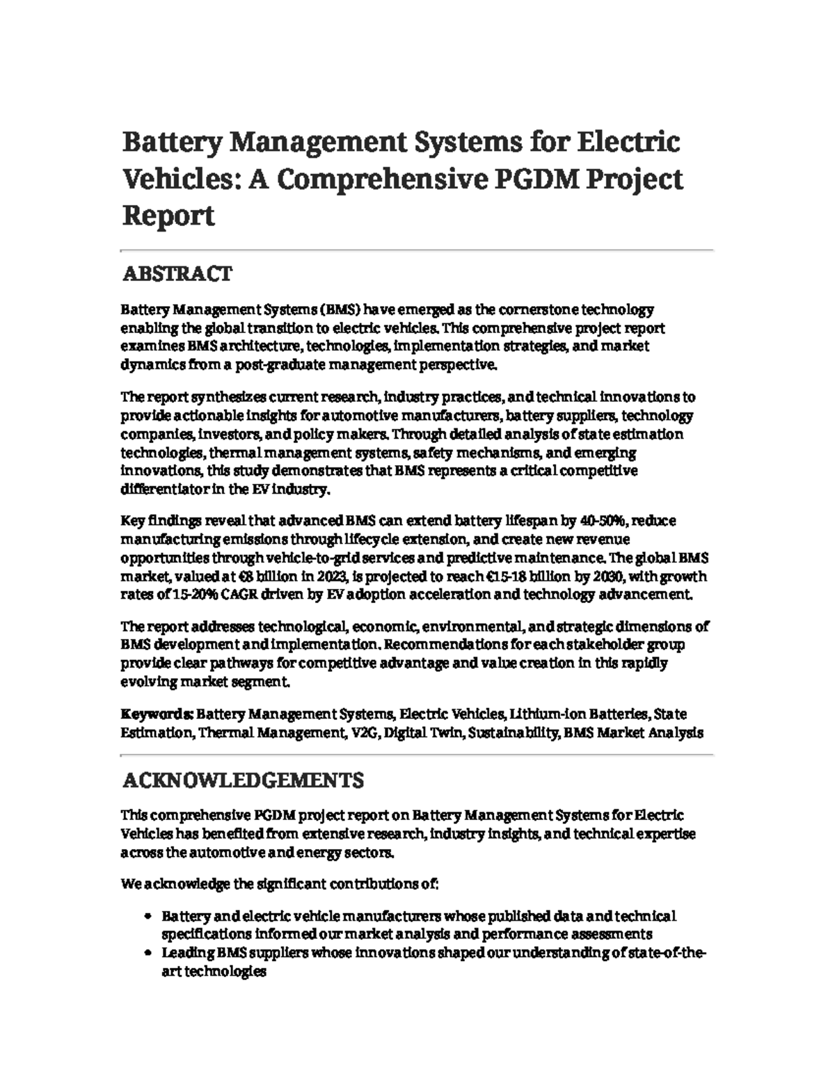 BMS for Electric Vehicles: Comprehensive PGDM Capstone Project Report ...