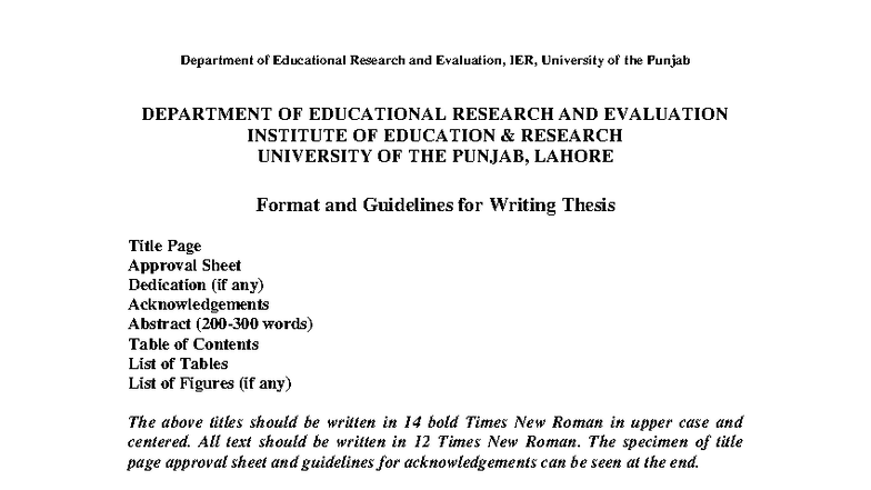 Thesis Format Guidelines for MERA - IER, University of the Punjab - Studocu
